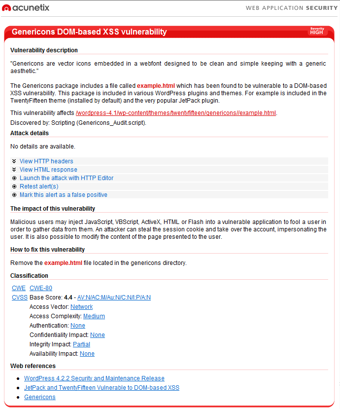 Genericons Dom Based Xss Vulnerability Acunetix